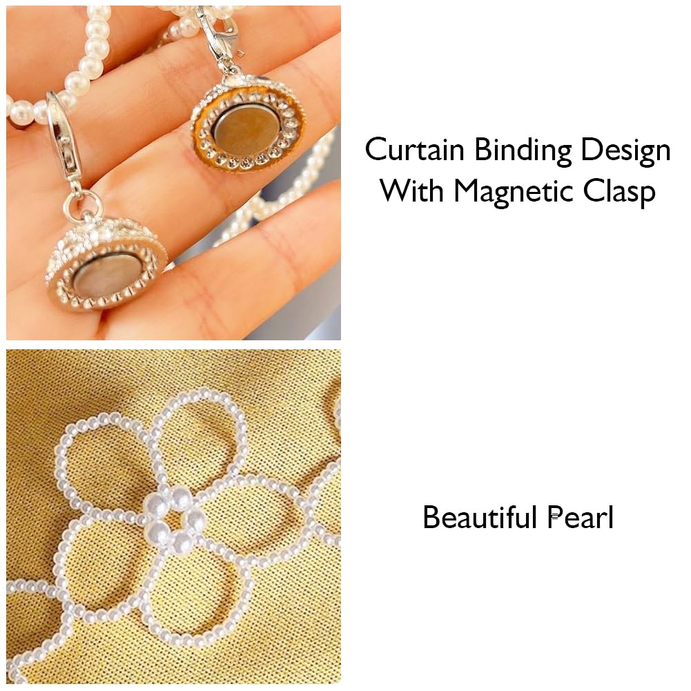 WAYUTO 2 Pack Magnetic Curtain Tiebacks Pearl White Floral Tie Backs for Curtains Drapes Window Flower Curtain Buckle Strap Fancy Cute Creative Elegant for Home Office Bedroom Decorative