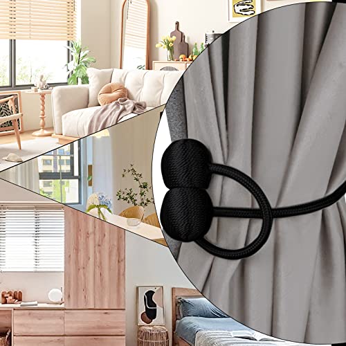 Aosivm Magnetic Curtain tiebacks,Curtain tie Backs,tiebacks for Drapes or Curtains Elegant Decorative Home Bedroom Office (Black, 2)