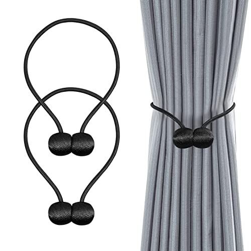 Aosivm Magnetic Curtain tiebacks,Curtain tie Backs,tiebacks for Drapes or Curtains Elegant Decorative Home Bedroom Office (Black, 2)