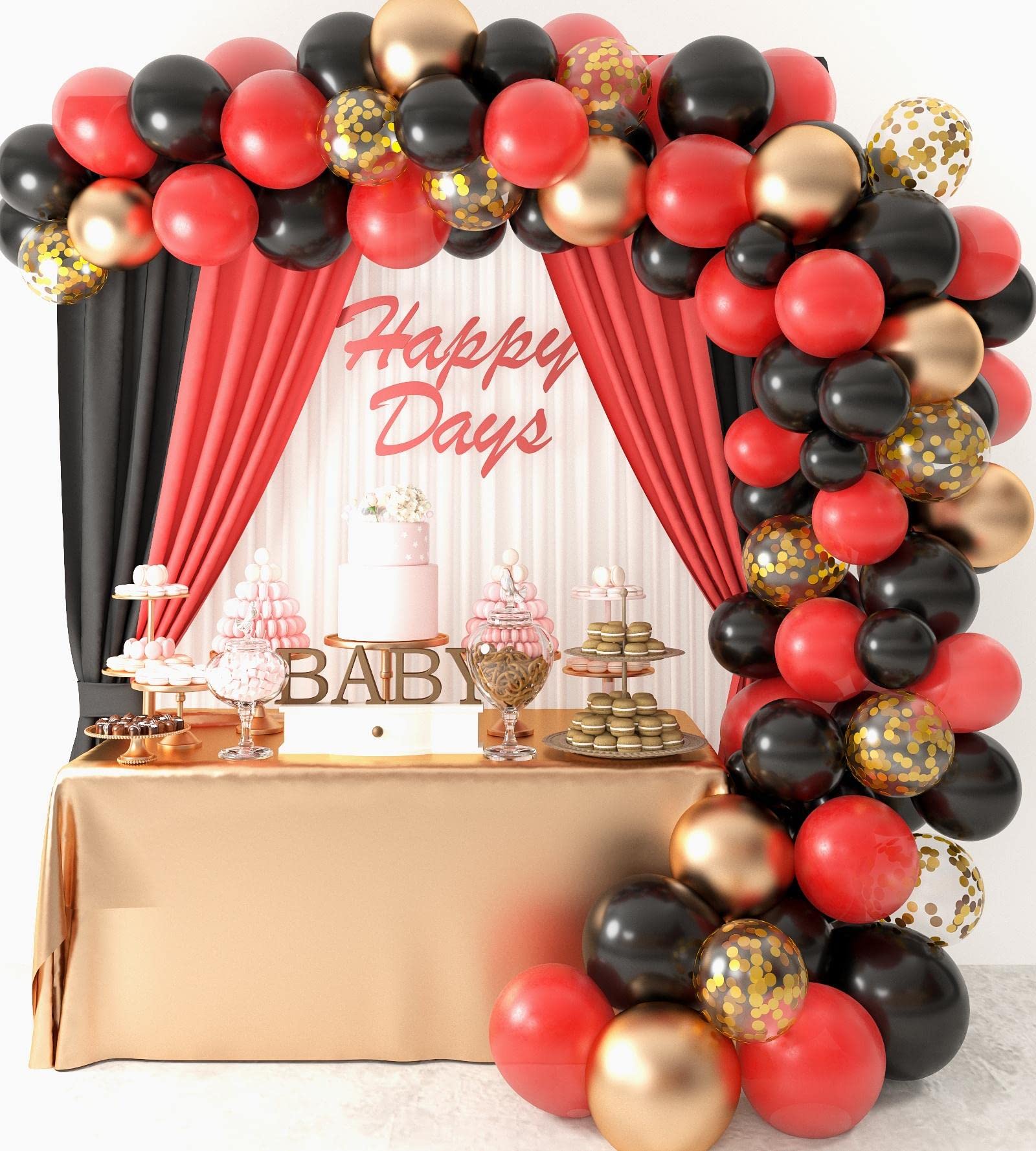 130PCS Red and Black Gold Balloons Balloon Garland Kit, Red Black Gold Baby Bridal Shower Birthday Wedding Valentines Day Party Decorations for Girl Women, Globos Para Decoracion De Fiestas
