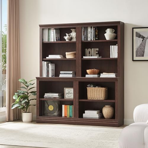 JAHRSTIM Multi-Depth Bookshelves and Bookcase Floor Standing 5 Tier Display Shelves Organizer and Storage, 72in Tall Bookshelf for Home Office, Living Room, Bed Room, Kitchen, Dark Cherry