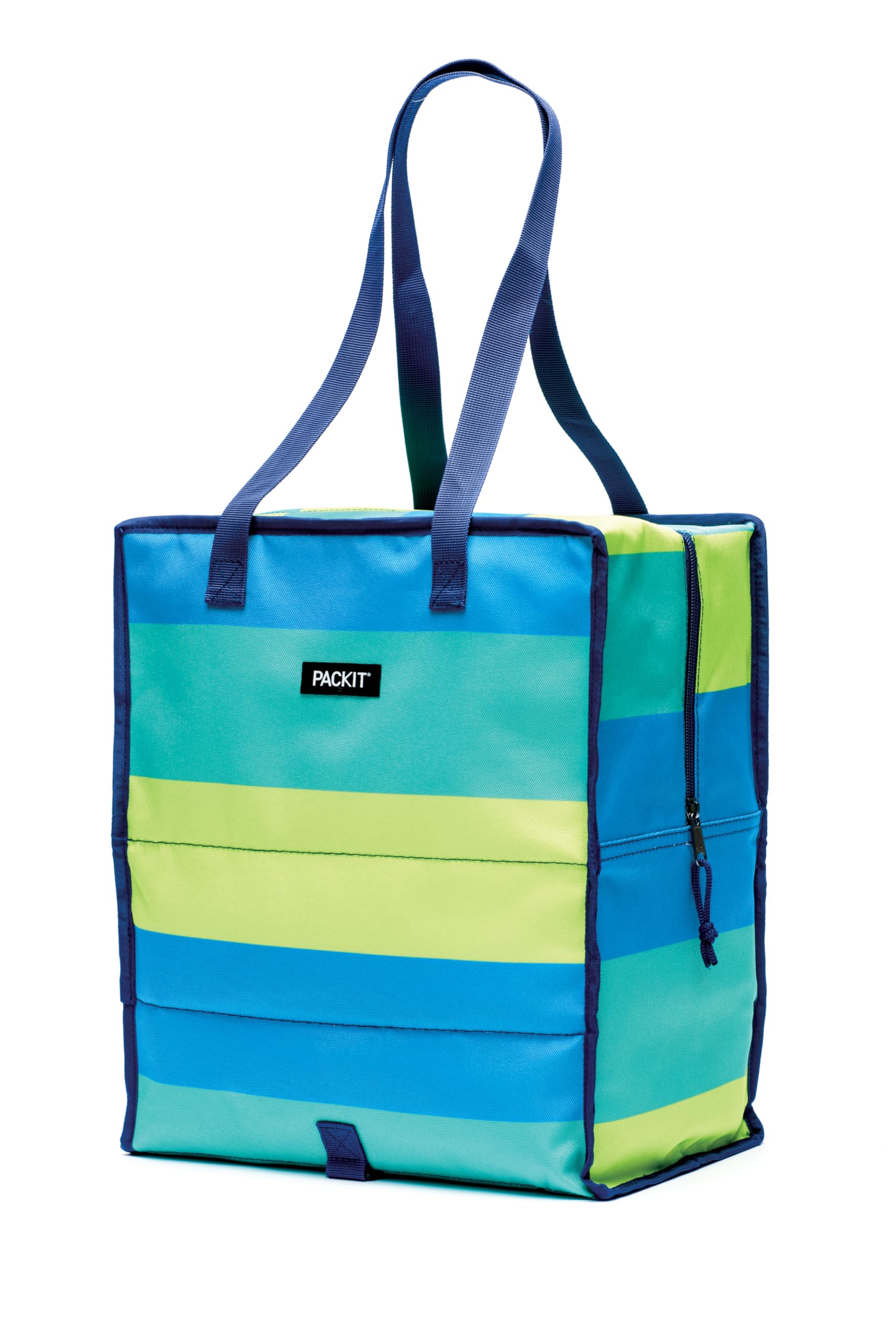 PackIt Freezable Grocery Shopping Bag with Zip Closure, Fresh Stripe