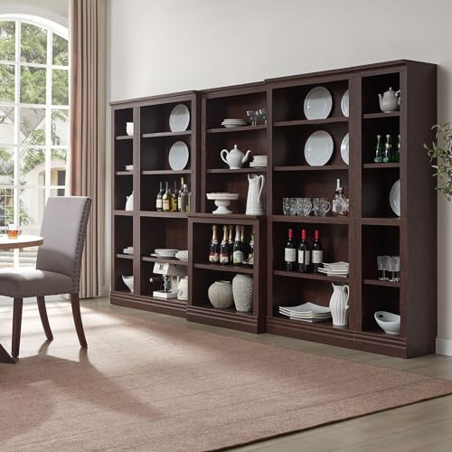 JAHRSTIM Multi-Depth Bookshelves and Bookcase Floor Standing 5 Tier Display Shelves Organizer and Storage, 72in Tall Bookshelf for Home Office, Living Room, Bed Room, Kitchen, Dark Cherry