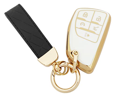 TPU Protective Key Fob Cover Case Compatible with GMC Yukon Buick Envision 2021 2022 Chevrolet Suburban Tahoe Keyless Entry Remote Key Fob (White)