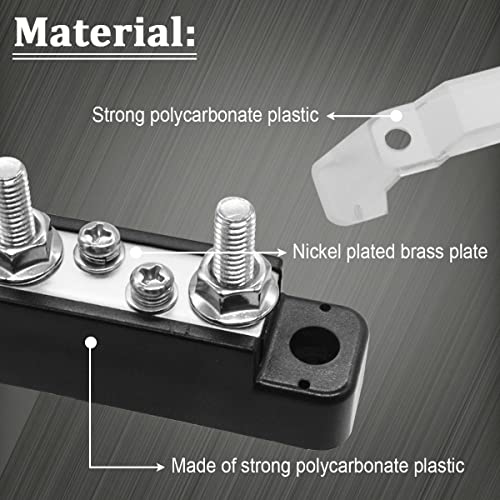 Seamaka (Red+Black) Power Distribution Terminal Block with Cover with 4 x 1/4”(M6) Post,6 x M4 Terminal Screws,Battery Bus Bar with Ring Terminals for Car Boat Marine O-038-10-C-N