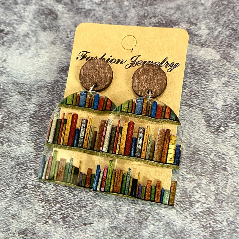 Resin Stack of Books Shelves Drop Dangle Earrings Acrylic Bookcase Earrings Creative Librarian Teacher Graduation Jewelry-rectangle B
