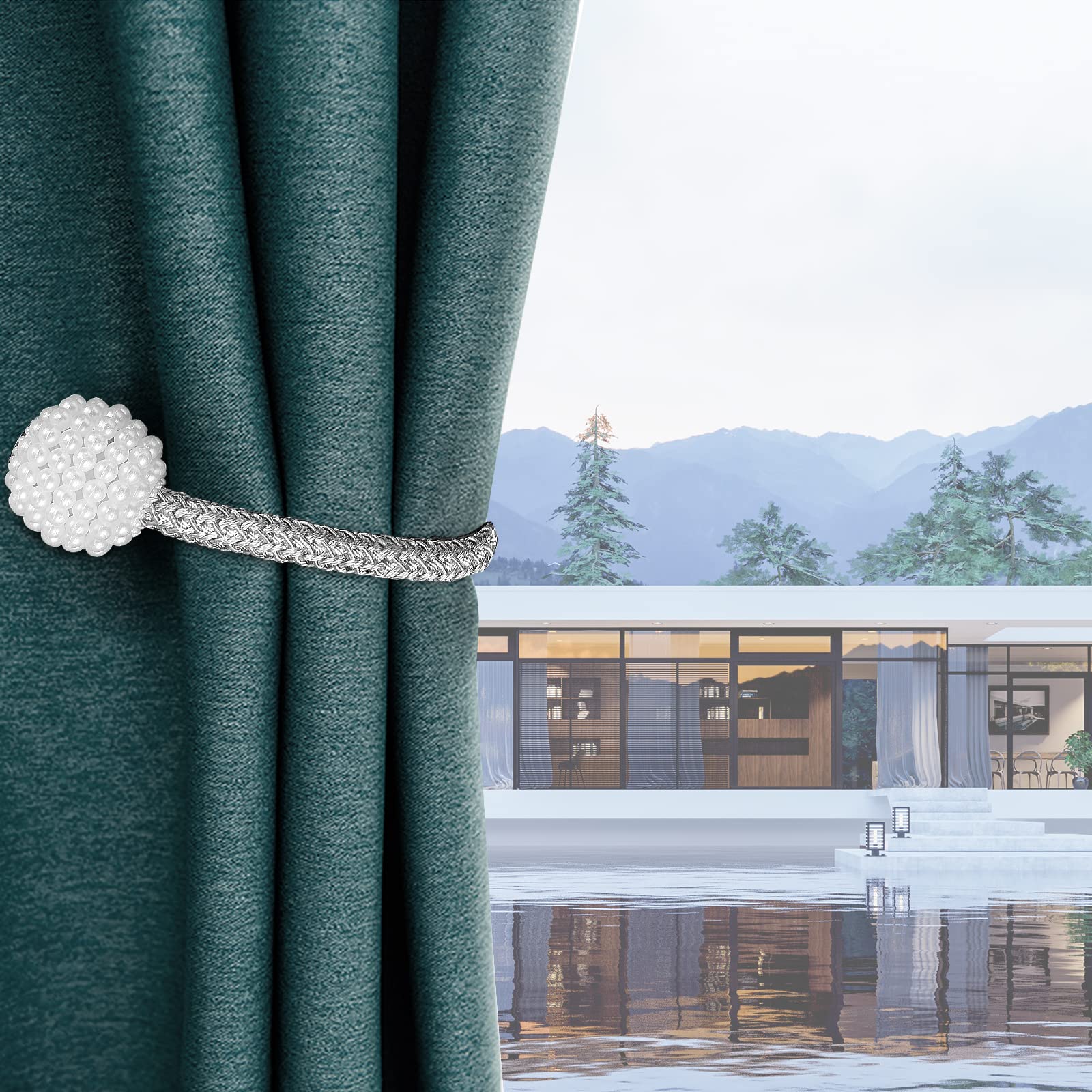 MAJOYLIFE Magnetic Curtain Tiebacks 6 Pack,Curtain Holdbacks Magnetic,Pearl Curtain Tie Backs for Home and Office Decoration(Grey)