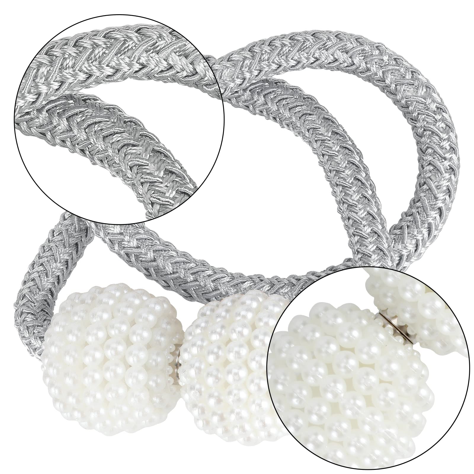 MAJOYLIFE Magnetic Curtain Tiebacks 6 Pack,Curtain Holdbacks Magnetic,Pearl Curtain Tie Backs for Home and Office Decoration(Grey)