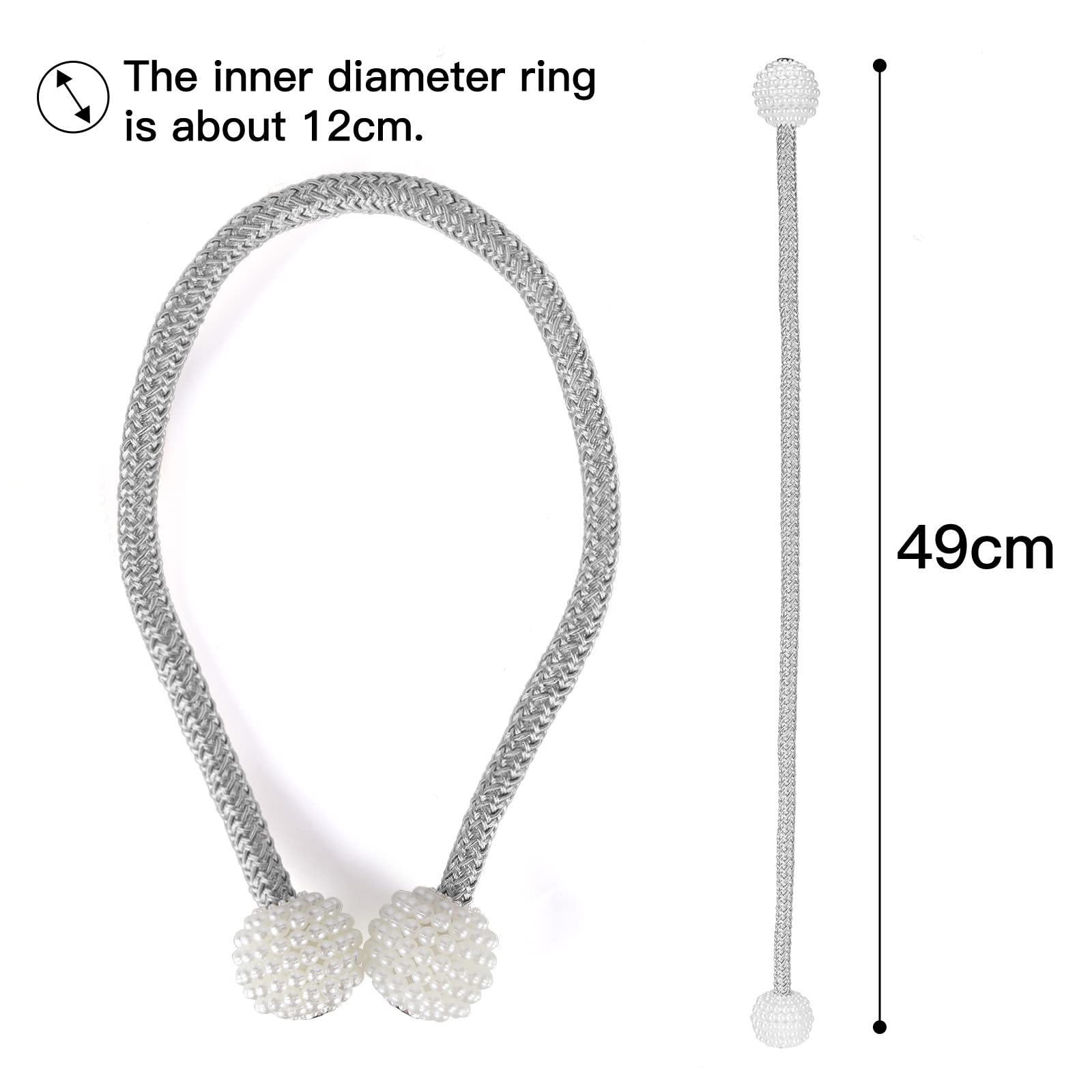 MAJOYLIFE Magnetic Curtain Tiebacks 6 Pack,Curtain Holdbacks Magnetic,Pearl Curtain Tie Backs for Home and Office Decoration(Grey)