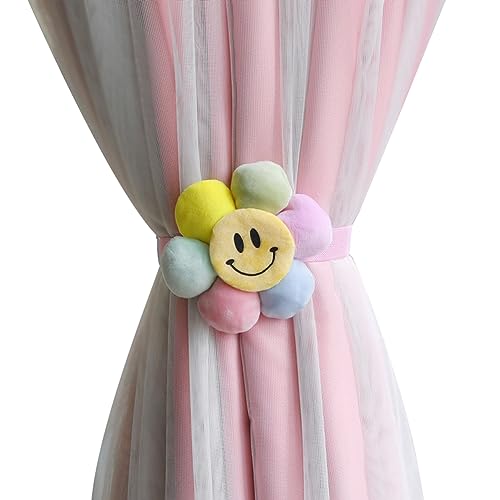 2Pack Cute Curtain Tiebacks, European Style Sunflower Drape Tie Backs, Decorative Drape Tie Backs Holdback Holder for Baby Kid Girls Living Room Window Draperies for Christmas Home Holiday Décor