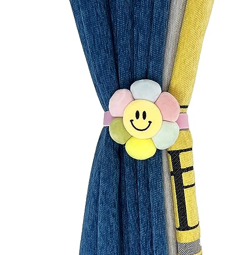 2Pack Cute Curtain Tiebacks, European Style Sunflower Drape Tie Backs, Decorative Drape Tie Backs Holdback Holder for Baby Kid Girls Living Room Window Draperies for Christmas Home Holiday Décor