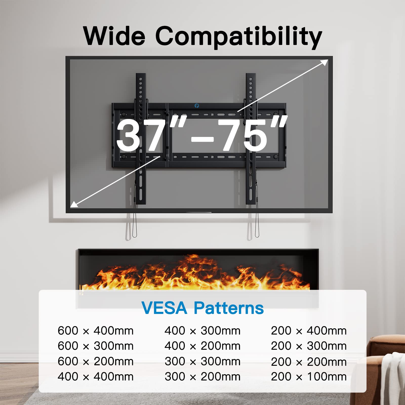 Tilt TV Wall Mount Bracket Low Profile for Most 37-75 Inch LED LCD OLED Plasma Flat Curved Screen TVs, Large Tilting Mount Fits 16-24 Inch Wood Studs Max VESA 600x400mm Holds up to 132lbs by Pipishell
