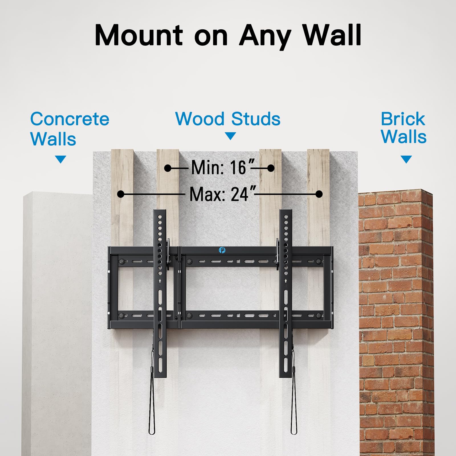Tilt TV Wall Mount Bracket Low Profile for Most 37-75 Inch LED LCD OLED Plasma Flat Curved Screen TVs, Large Tilting Mount Fits 16-24 Inch Wood Studs Max VESA 600x400mm Holds up to 132lbs by Pipishell