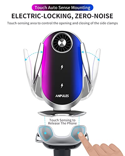 ANPULES Wireless Car Charger, Cooling Fan Wireless Charger Cup Holder for Tesla, Auto Clamping Car Charger Mount for iPhone14/ 13/12 Pro Max/11/10/8, Samsung Galaxy S/Note/FILP Series