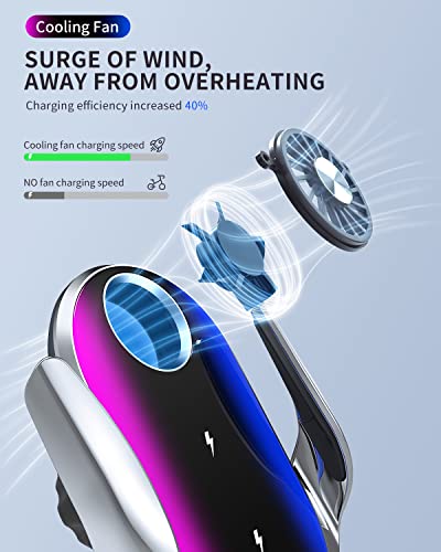 ANPULES Wireless Car Charger, Cooling Fan Wireless Charger Cup Holder for Tesla, Auto Clamping Car Charger Mount for iPhone14/ 13/12 Pro Max/11/10/8, Samsung Galaxy S/Note/FILP Series
