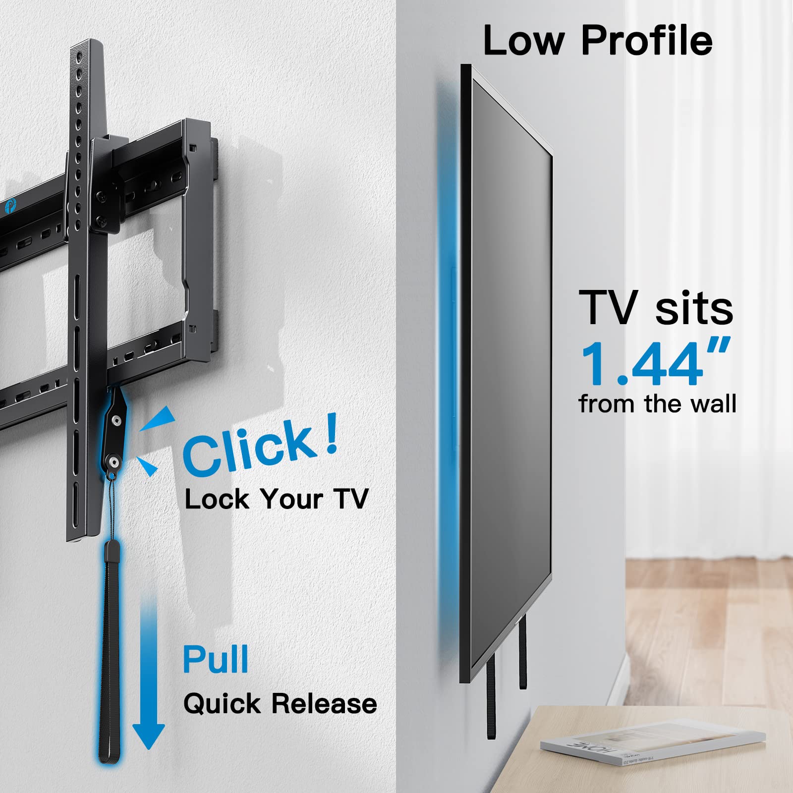 Tilt TV Wall Mount Bracket Low Profile for Most 37-75 Inch LED LCD OLED Plasma Flat Curved Screen TVs, Large Tilting Mount Fits 16-24 Inch Wood Studs Max VESA 600x400mm Holds up to 132lbs by Pipishell