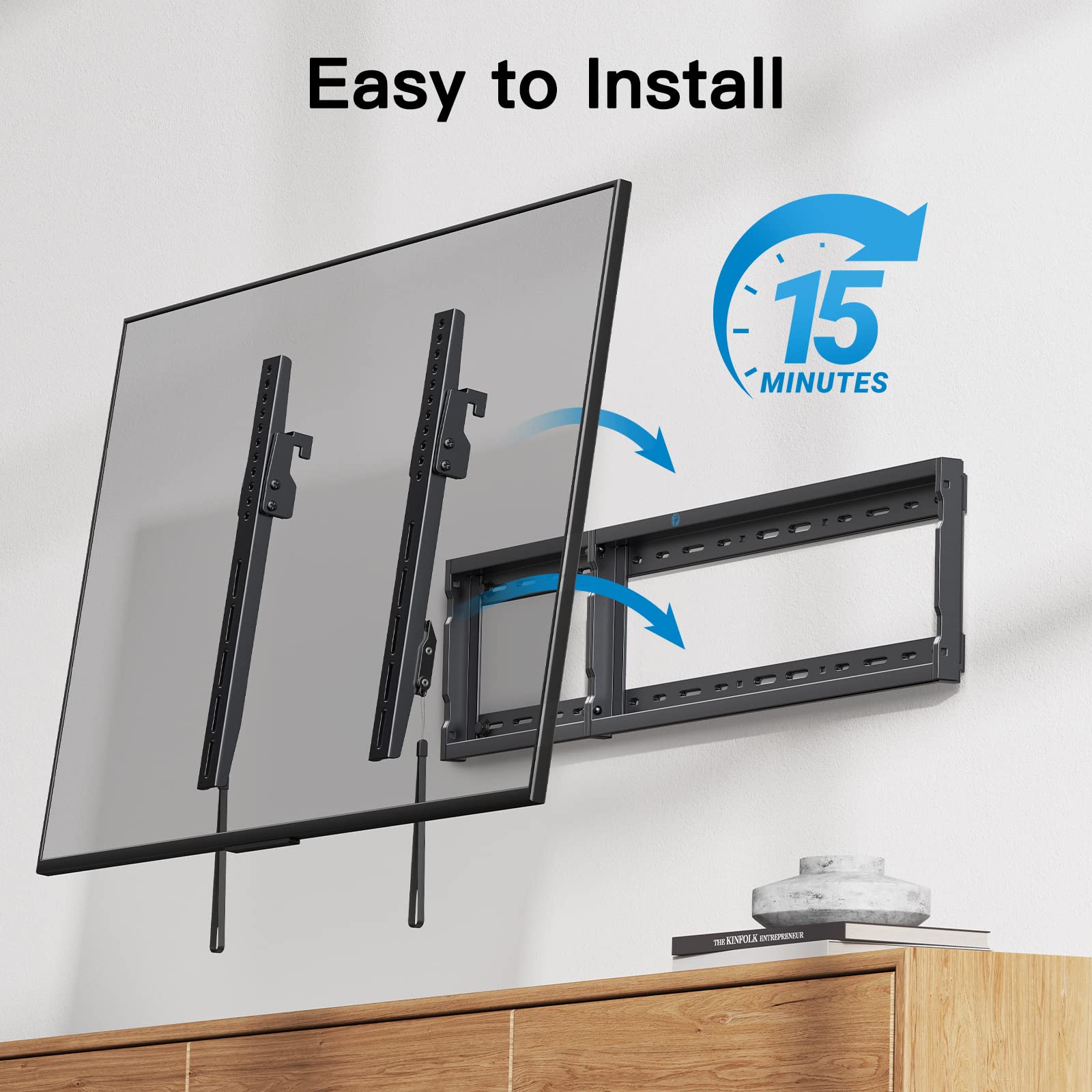 Tilt TV Wall Mount Bracket Low Profile for Most 37-75 Inch LED LCD OLED Plasma Flat Curved Screen TVs, Large Tilting Mount Fits 16-24 Inch Wood Studs Max VESA 600x400mm Holds up to 132lbs by Pipishell