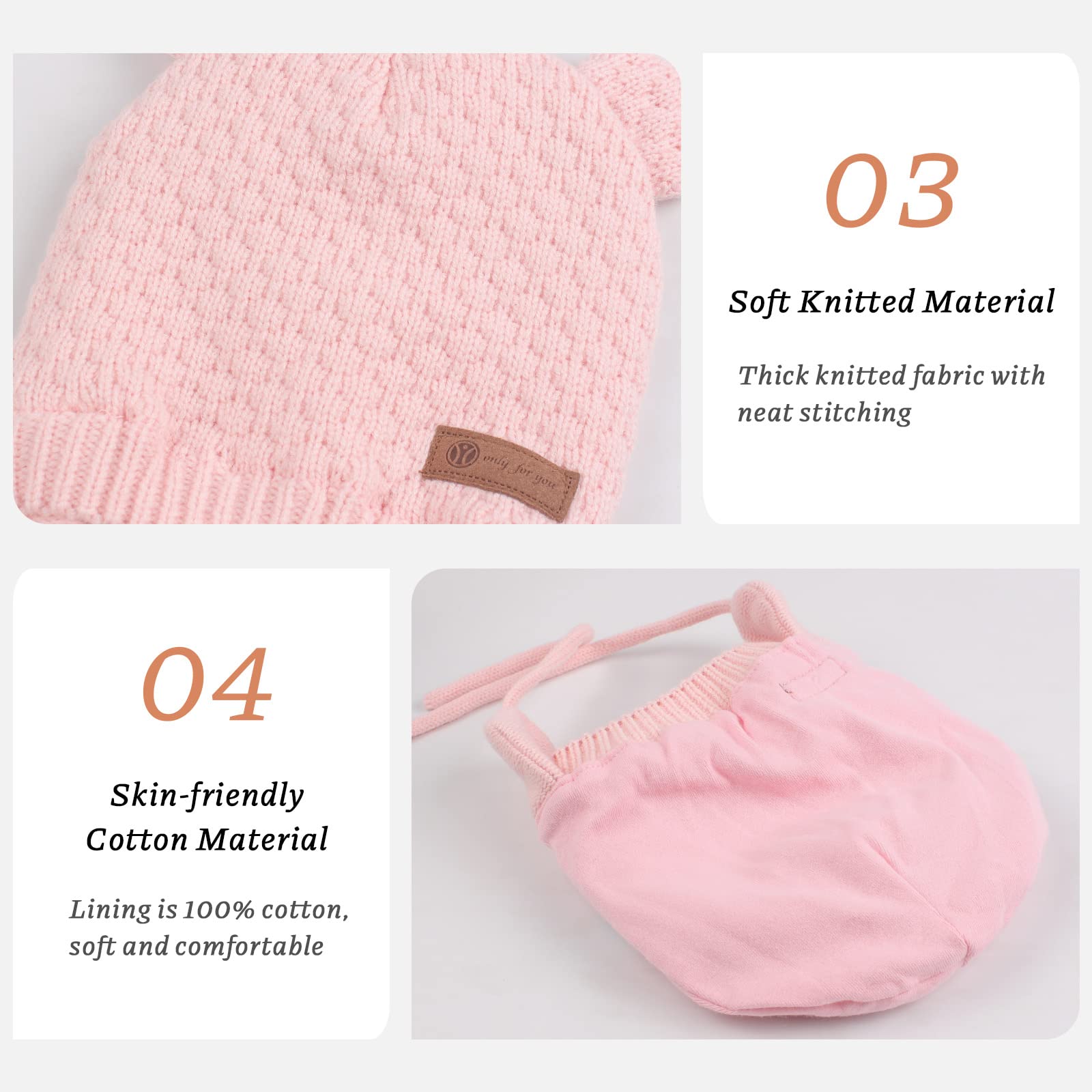Winter Baby Girl Knitted Hat Autumn Earflap Beanie Warm Pompom Infant Toddler Boys Hats (Bear(Pink+White), M)