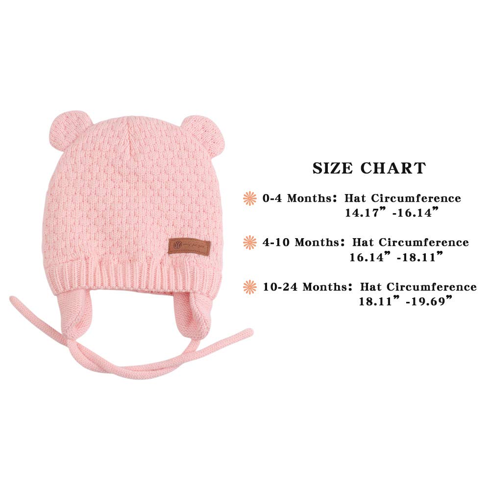 Winter Baby Girl Knitted Hat Autumn Earflap Beanie Warm Pompom Infant Toddler Boys Hats (Bear(Pink+White), M)