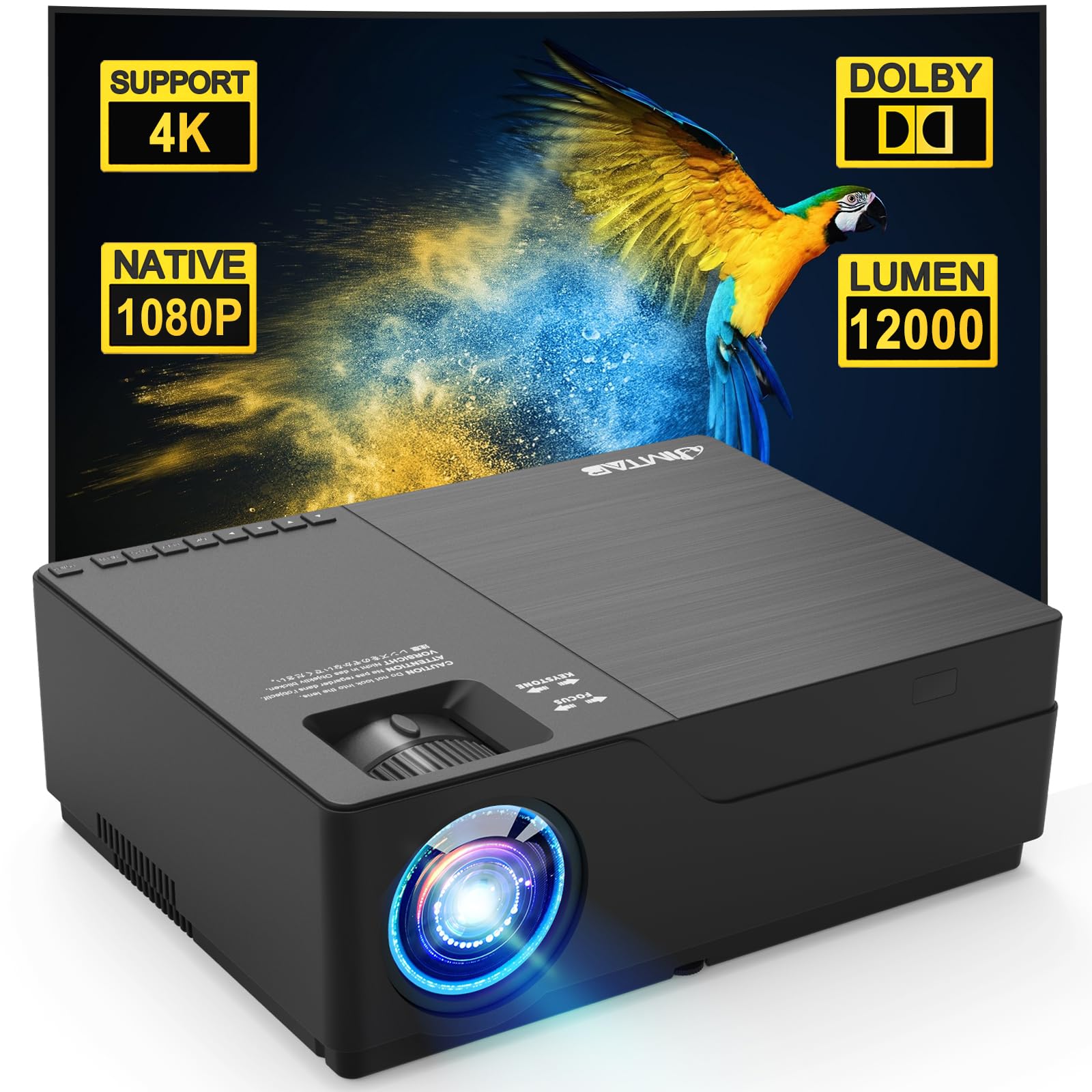 JIMTAB M18 Native 1080P LED Video Projector, Upgraded HD Projector with 300”Display Support AV,VGA,USB,HDMI, Compatible with Xbox,Laptop,iPhone and Android for Academic Display (Dark Star)