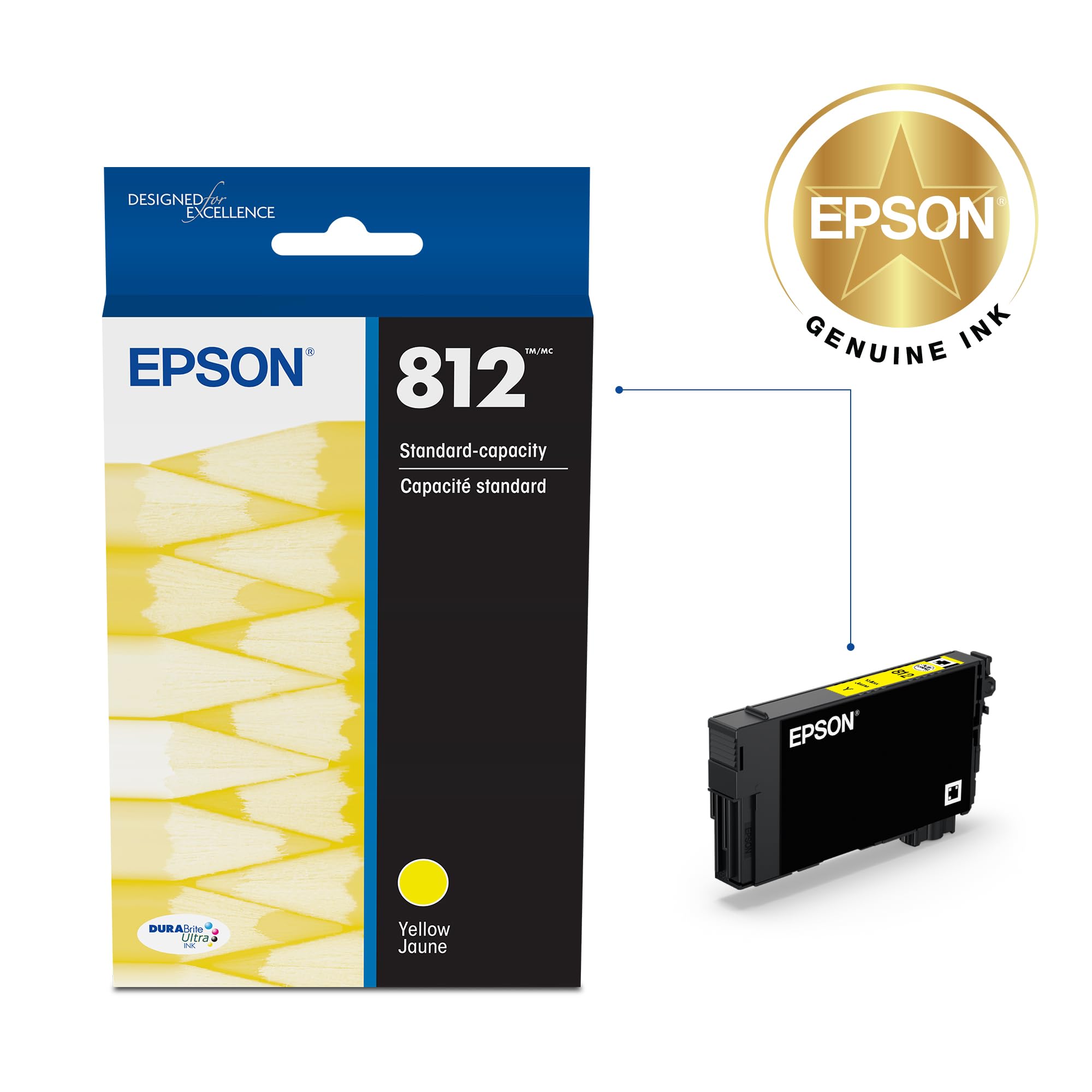 EPSON T812 DURABrite Ultra Ink Standard Capacity Yellow Cartridge (T812420-S) for Select Epson Workforce Pro Printers