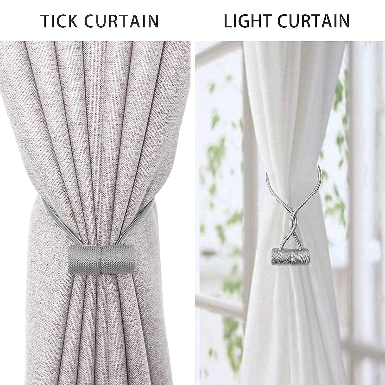 XDerlin 2 Pack Window Curtain Holdbacks Magnetic Curtain Tiebacks, Upgraded 16 Inch Home Office Decorative Twist Tie Backs for Blackout Sheer Window Treatment, Grey