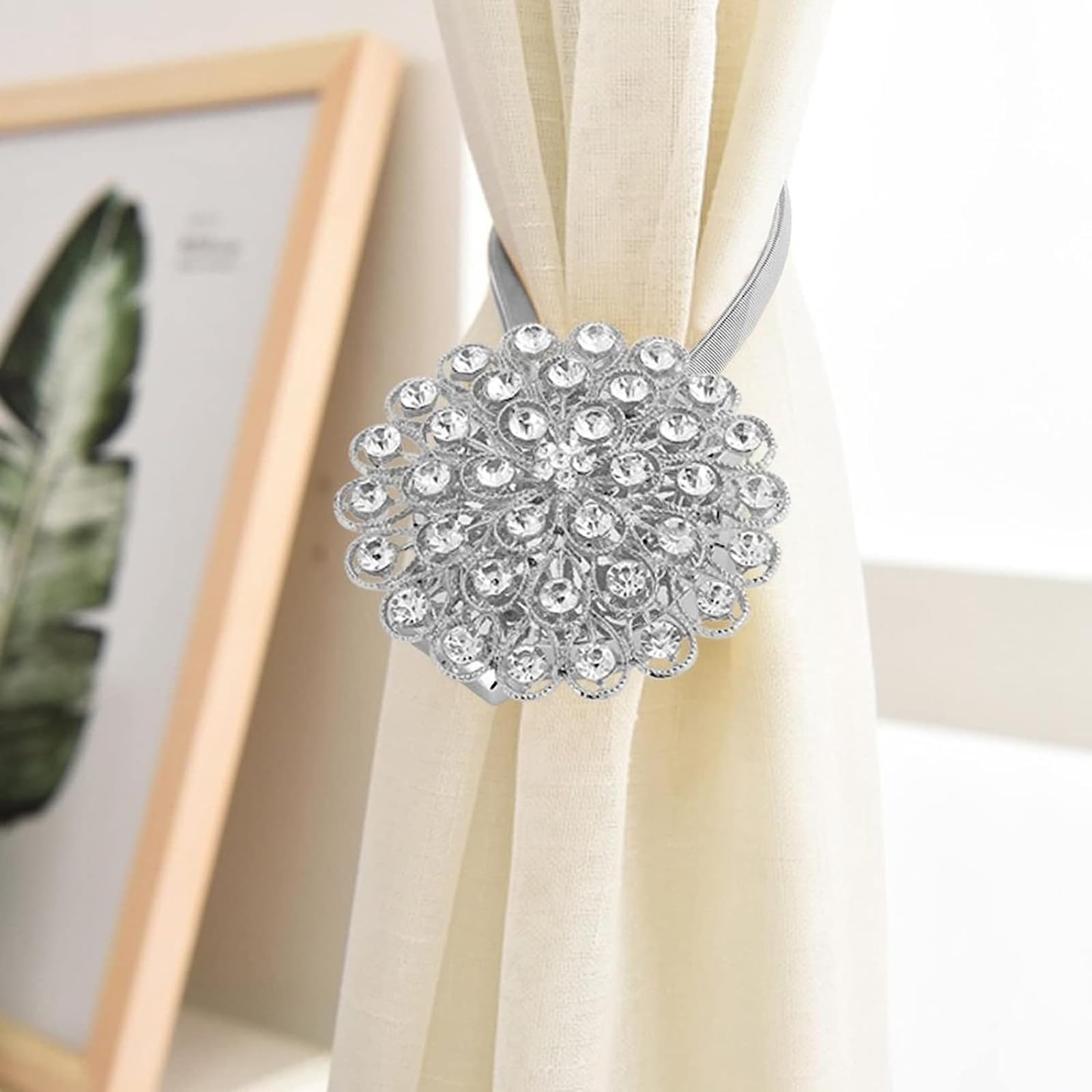 Magnetic Curtain Tiebacks, Flower Curtain Clips Buckle, Creative Diamond Curtain Bind 2 pcs, Suitable for Living Rooms, Bedrooms, Dining Rooms, Outdoors, Balconies, Offices