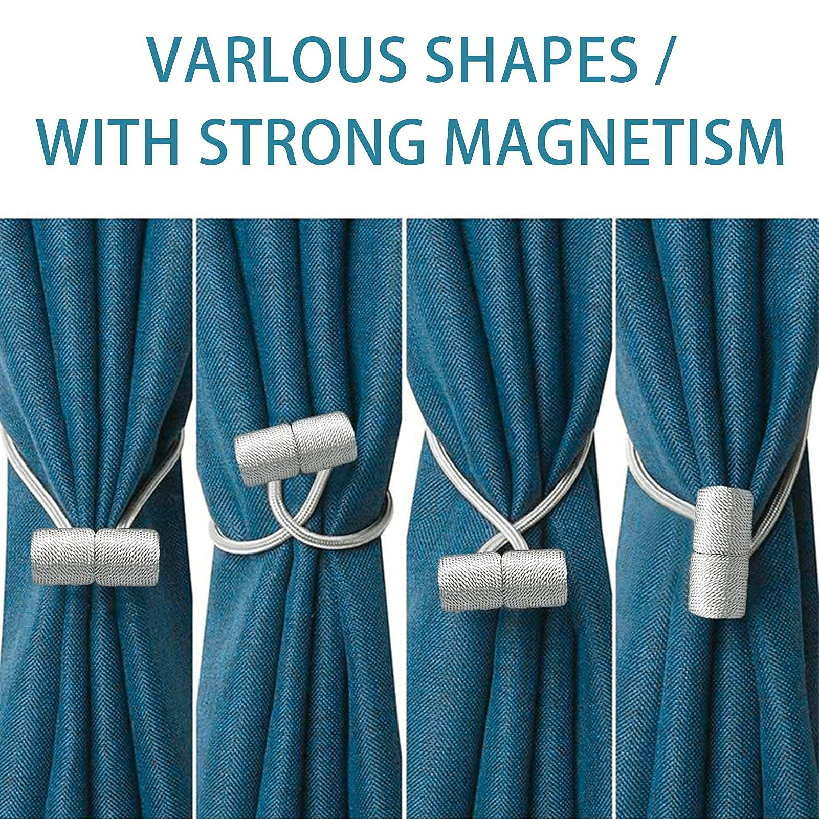 XDerlin 2 Pack Window Curtain Holdbacks Magnetic Curtain Tiebacks, Upgraded 16 Inch Home Office Decorative Twist Tie Backs for Blackout Sheer Window Treatment, Grey