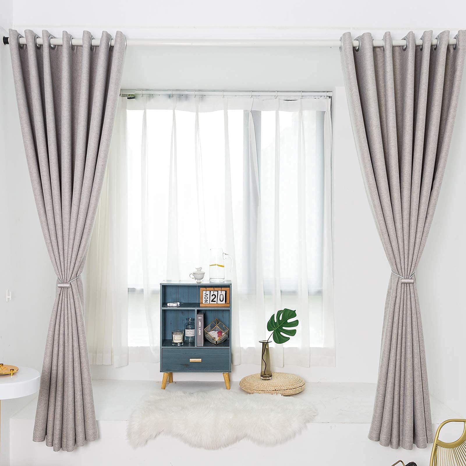 XDerlin 2 Pack Window Curtain Holdbacks Magnetic Curtain Tiebacks, Upgraded 16 Inch Home Office Decorative Twist Tie Backs for Blackout Sheer Window Treatment, Grey