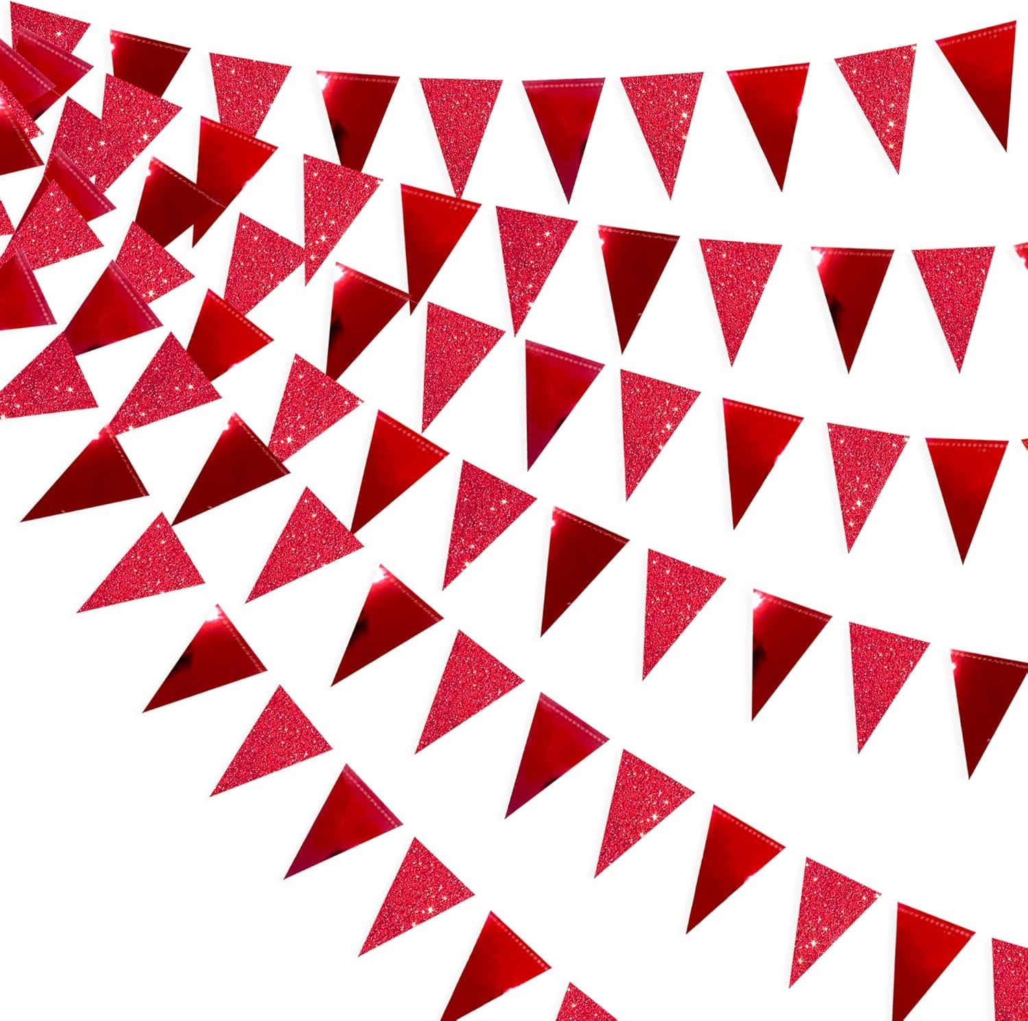 30 Ft Red Party Decorations Double Sided Glitter Metallic Paper Triangle Banner Flag Pennant Bunting for Wedding Engagement Graduation Anniversary Bachelorette Birthday Bridal Shower Party Supplies