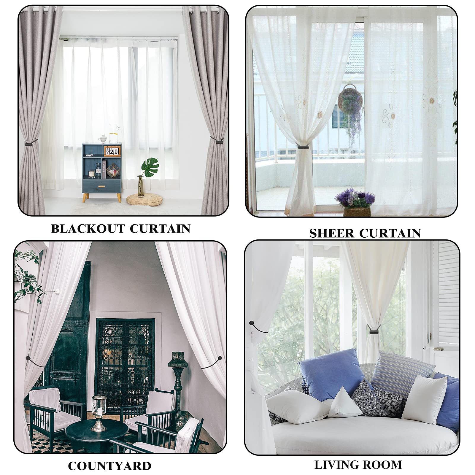 XDerlin 2 Pack Window Curtain Holdbacks Magnetic Curtain Tiebacks, Upgraded 16 Inch Home Office Decorative Twist Tie Backs for Blackout Sheer Window Treatment, Grey