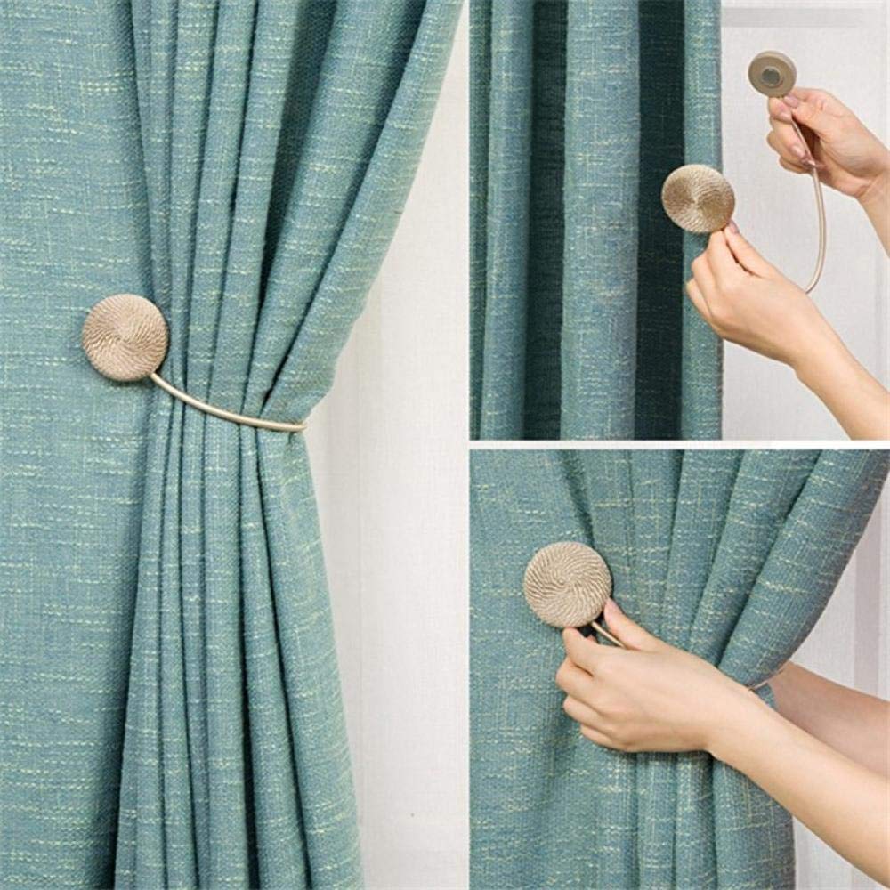 Home Decor Curtain Holders, Ties,Curtain Tie Backs Magnetic Curtain Buckles Europe Style Brief Braided Round Magnet Curtains Tieback Magnetic Curtain Holder Curtain Accessories-Light Blue