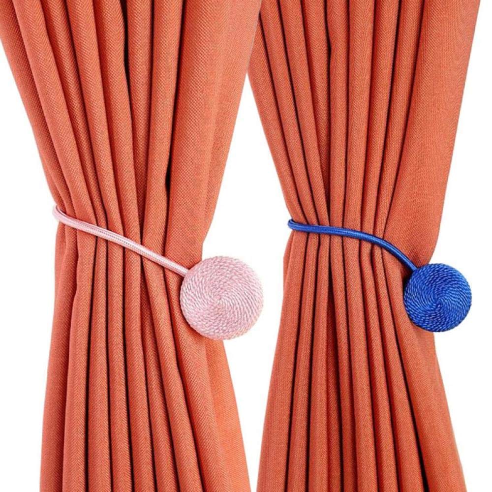 Home Decor Curtain Holders, Ties,Curtain Tie Backs Magnetic Curtain Buckles Europe Style Brief Braided Round Magnet Curtains Tieback Magnetic Curtain Holder Curtain Accessories-Light Blue