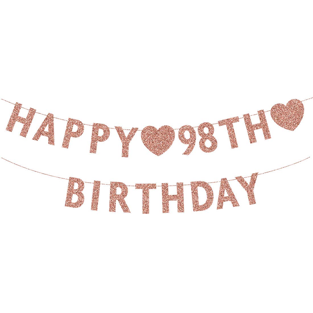Rose Gold 98th Birthday Banner, Glitter Happy 98 Years Old Woman or Man Party Decorations, Supplies