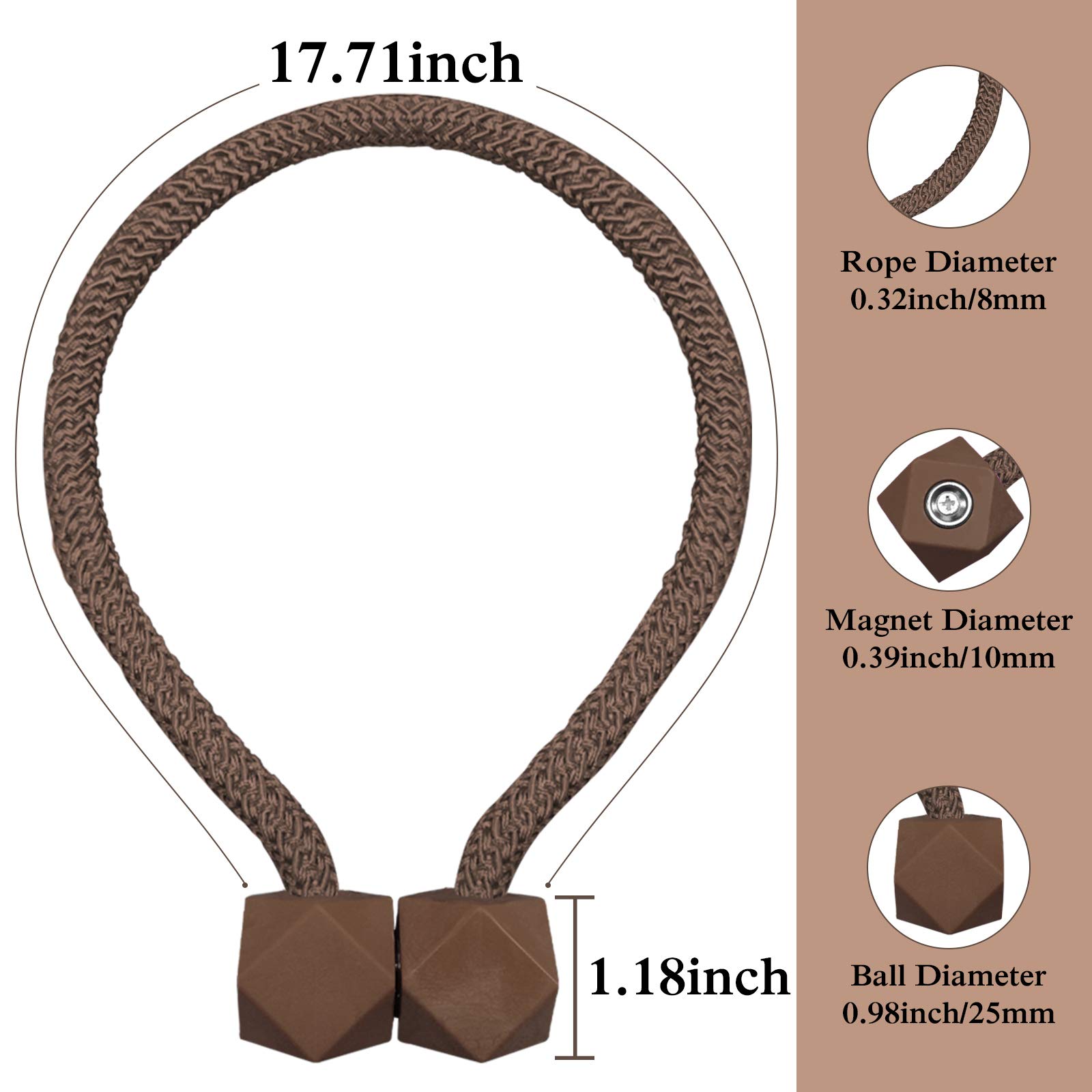Buyshop 8 PCS Magnetic Curtain Tiebacks, European Style Convenient Drape Tie Backs, Decorative Drape Tie Backs Holdback Holder for Window Draperies，No Tools Required