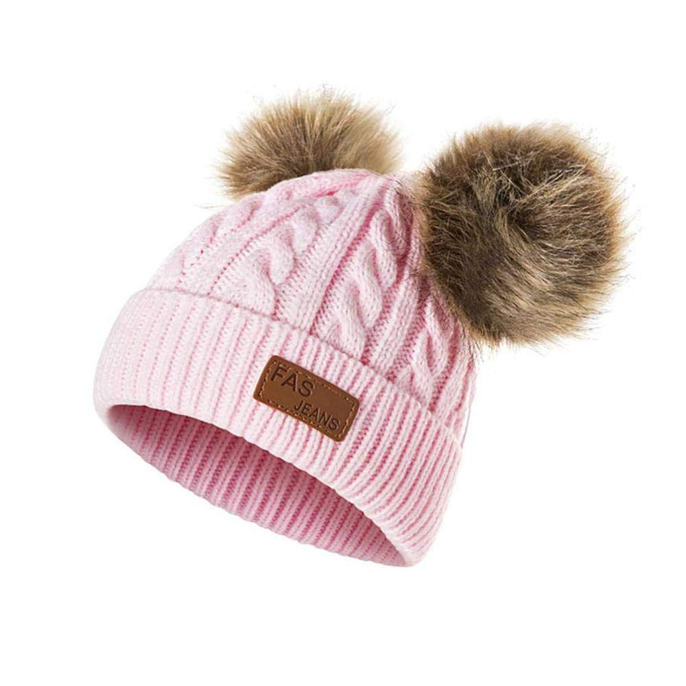MODNTOGA Baby Girl Double Pom Pom Beanie Infant Baby Winter Hat Beanie Toddler Puff Ball Hat Warm Knitted Cap for 0-3 Years (Pink, 0-3 Years)
