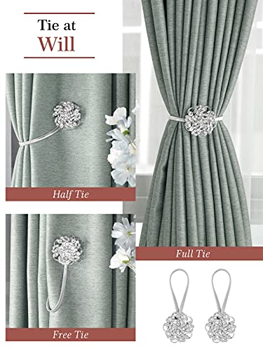 Shinowa 2-Pack Magnetic Curtain Tiebacks, Crystal Window Curtain Decorative Clips, No Drilling Drapery Holdbacks Flower Curtain Holder for Home Office Room Decor, 5 Petals, Silver