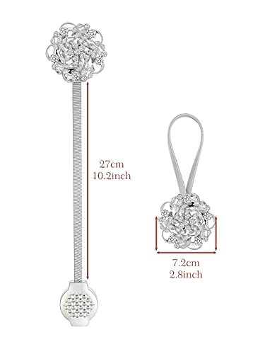 Shinowa 2-Pack Magnetic Curtain Tiebacks, Crystal Window Curtain Decorative Clips, No Drilling Drapery Holdbacks Flower Curtain Holder for Home Office Room Decor, 5 Petals, Silver