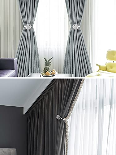 Shinowa 2-Pack Magnetic Curtain Tiebacks, Crystal Window Curtain Decorative Clips, No Drilling Drapery Holdbacks Flower Curtain Holder for Home Office Room Decor, 5 Petals, Silver