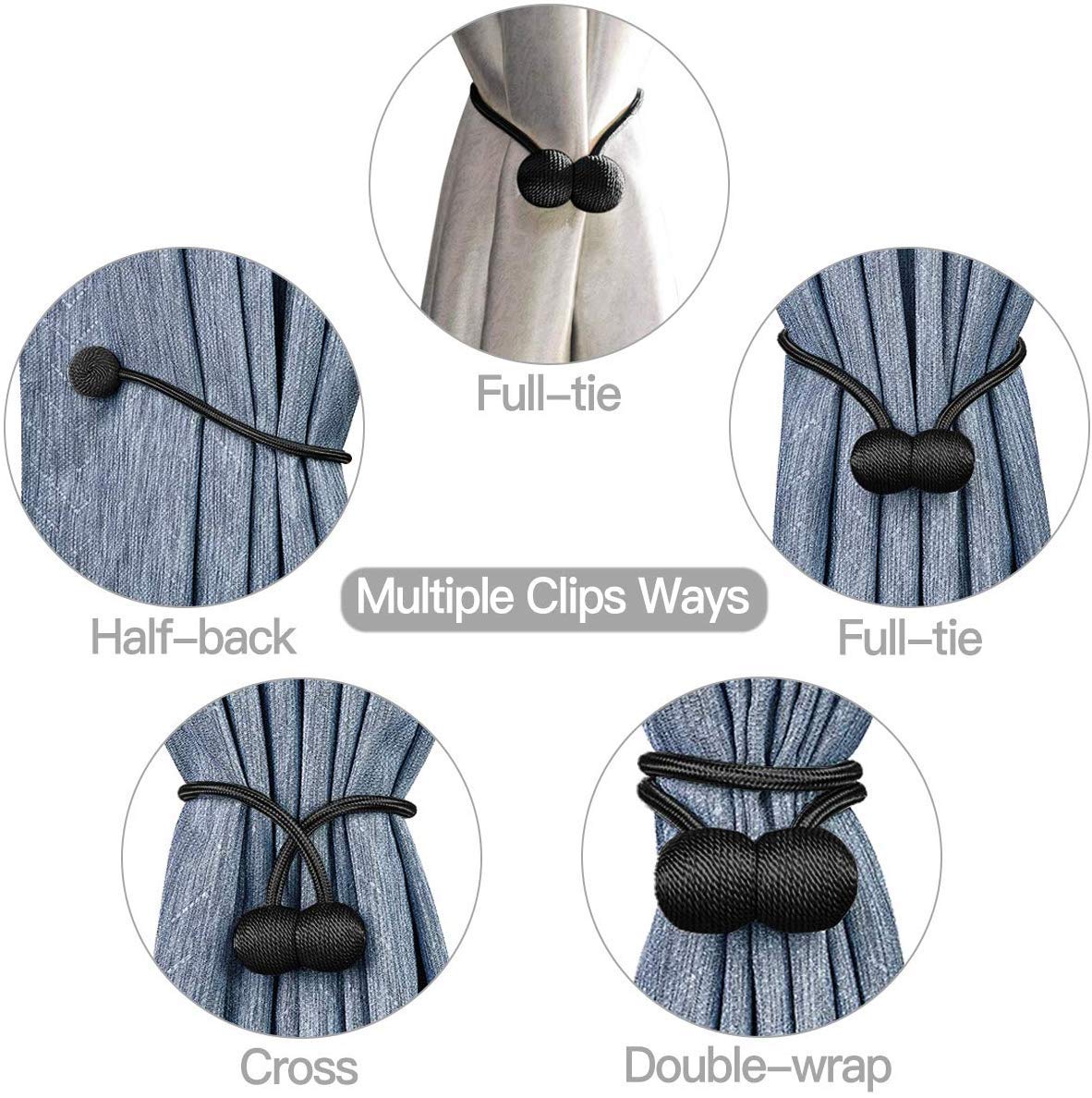 IHClink Window Curtain Tiebacks Clips VS Strong Magnetic Tie Band Home Office Decorative Drapes Weave Holdbacks Holders European Style 1 Pair