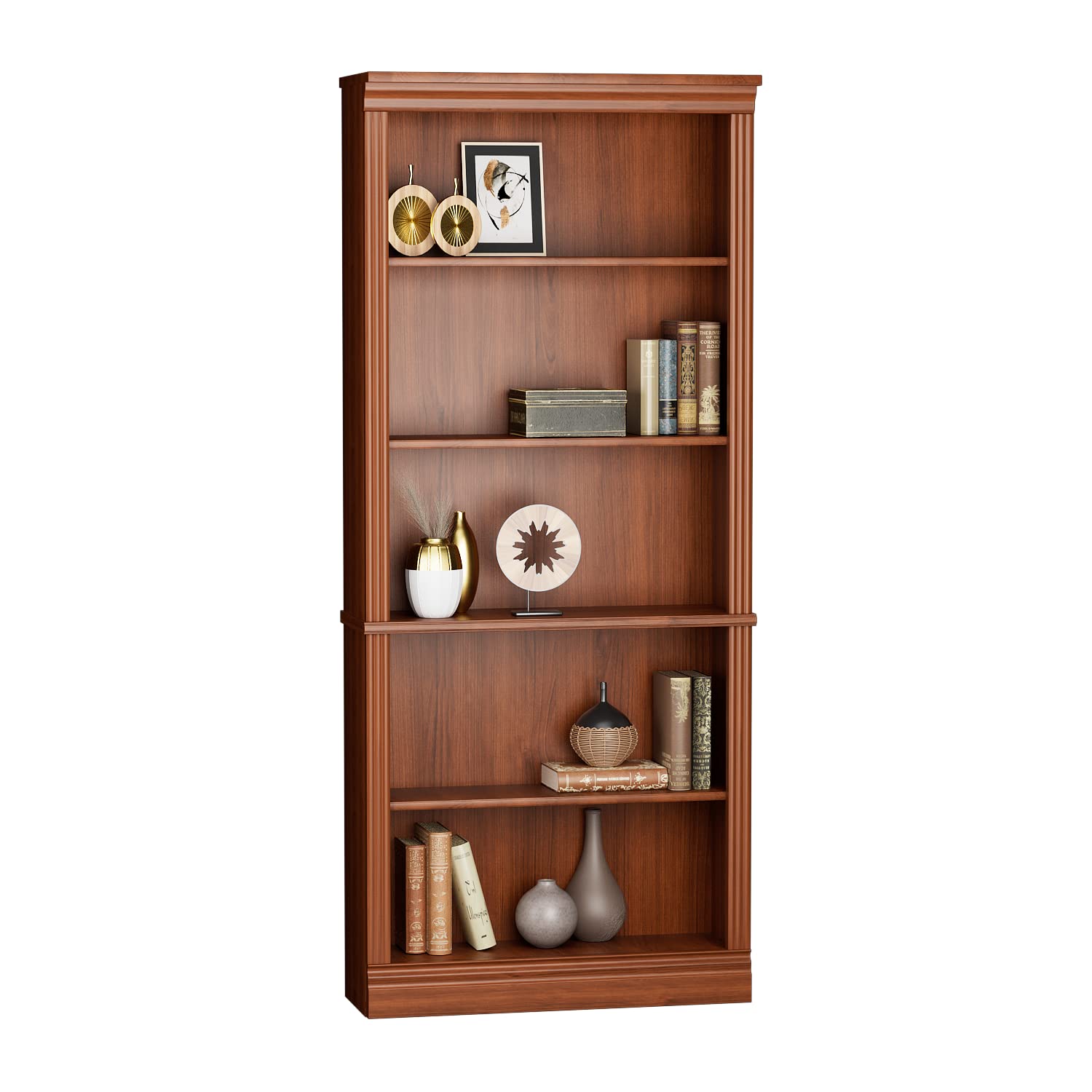 VICTONE 5-Shelf Bookcase, Wooden Standing Rack Book Storage Shelves Furniture Selection for Living Room, Bedroom, Home Office (Cherry)