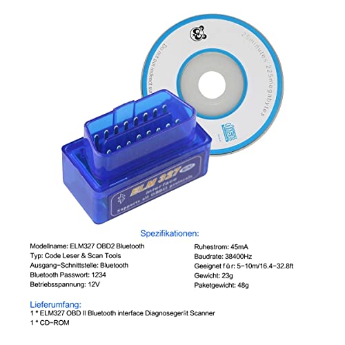 JOYING ELM 327 V2.1 Bluetooth Vehicle Diagnostic Tool OBD2 OBD-II ELM327 Car Interface Scanner Works On Android