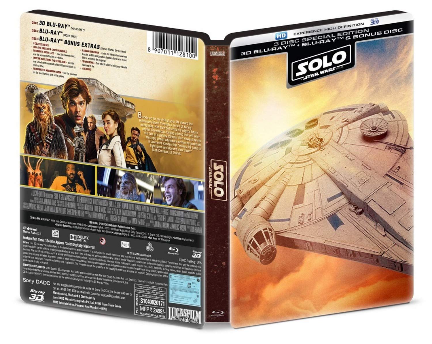 Solo: A Star Wars Story (STEELBOOK) (3D + Blu-ray + Bonus Disc) (3 Disc),Damaged steel book case during importation, but Disc is as it is , Damaged during importation