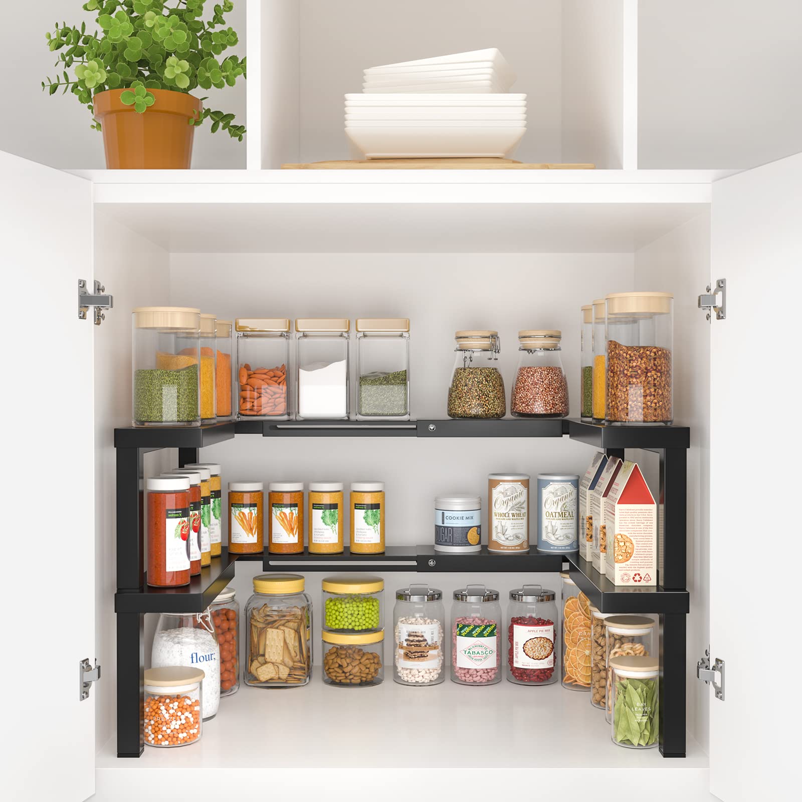 Mystozer Metal Kitchen Spice Rack, Spice Organizer for Cabinet with Double-Layer Expandable, Seasoning Rack for Countertops, Pantries and Cabinets (Black)