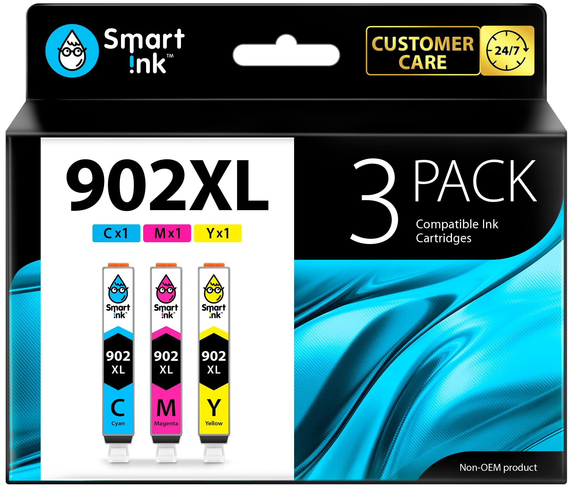 Smart Ink Compatible Ink Cartridge Replacement for HP 902 XL 902XL (C/M/Y Combo Pack) Advanced Chip Technology to use with Officejet Pro 6978 6968 6974 6975 6960 Officejet 6951 6954 6956 6958 Printers
