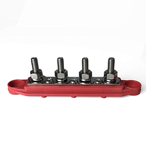 MGI SpeedWare 4-Post Power Distribution Block Busbar 5/16" Studs with Cover, 250 AMP Rating for Automotive, Marine, and Solar Wiring (Red)