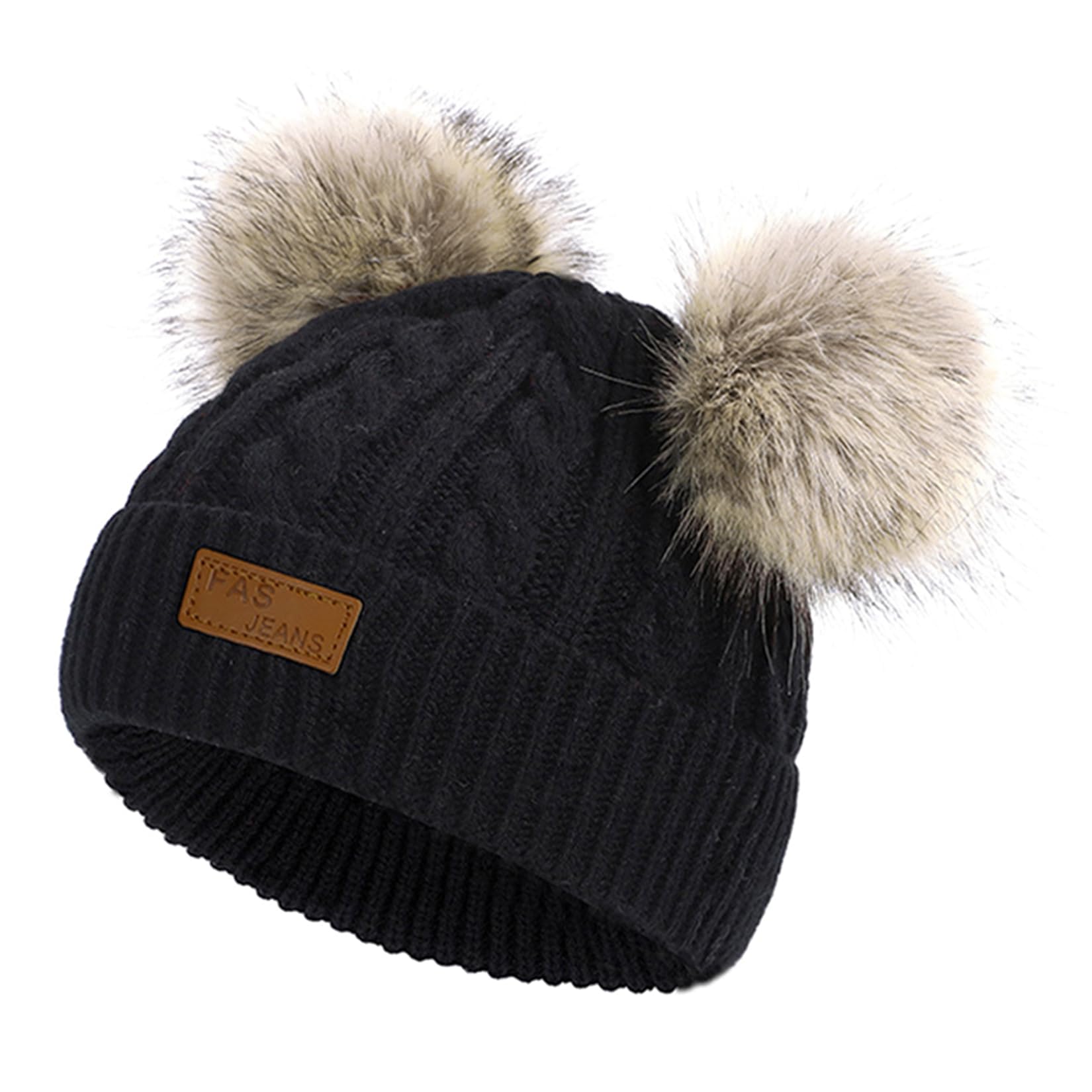 Century Star Baby Girl Hats Winter Cute Baby Beanies for Girls Boys Knit Baby Hats Warm Infant Toddler Hat Pom Pom Caps 1Pc Black One Size