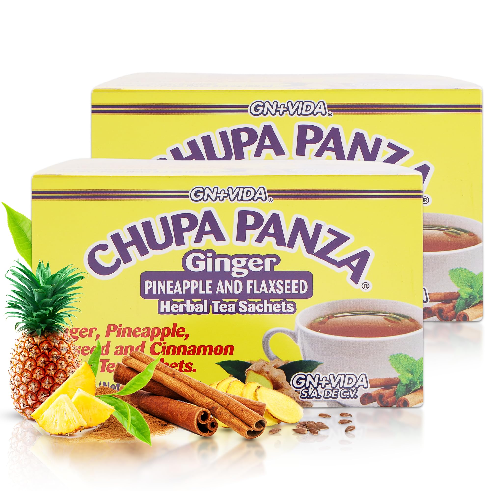 Tea CHUPA Panza, Tea Based ONGINGER Root, PINNEAPPLE, Flaxseed & Cinnamon (30 Tea Bags/0.10 oz Each) - SET OF 2
