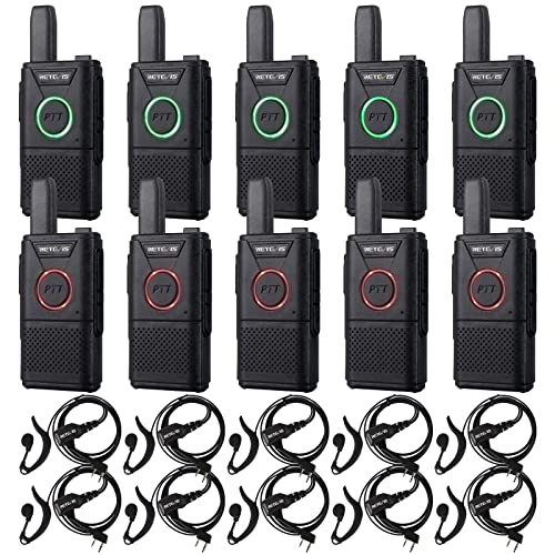 Retevis RT18 Dual PTT 2 Way Radios, Walkie Talkies with Earpiece, Metal Clip, Handsfree, Portable FRS Two Way Radios Rechargeable for Restaurant School Hospital Retail (10 Pack)