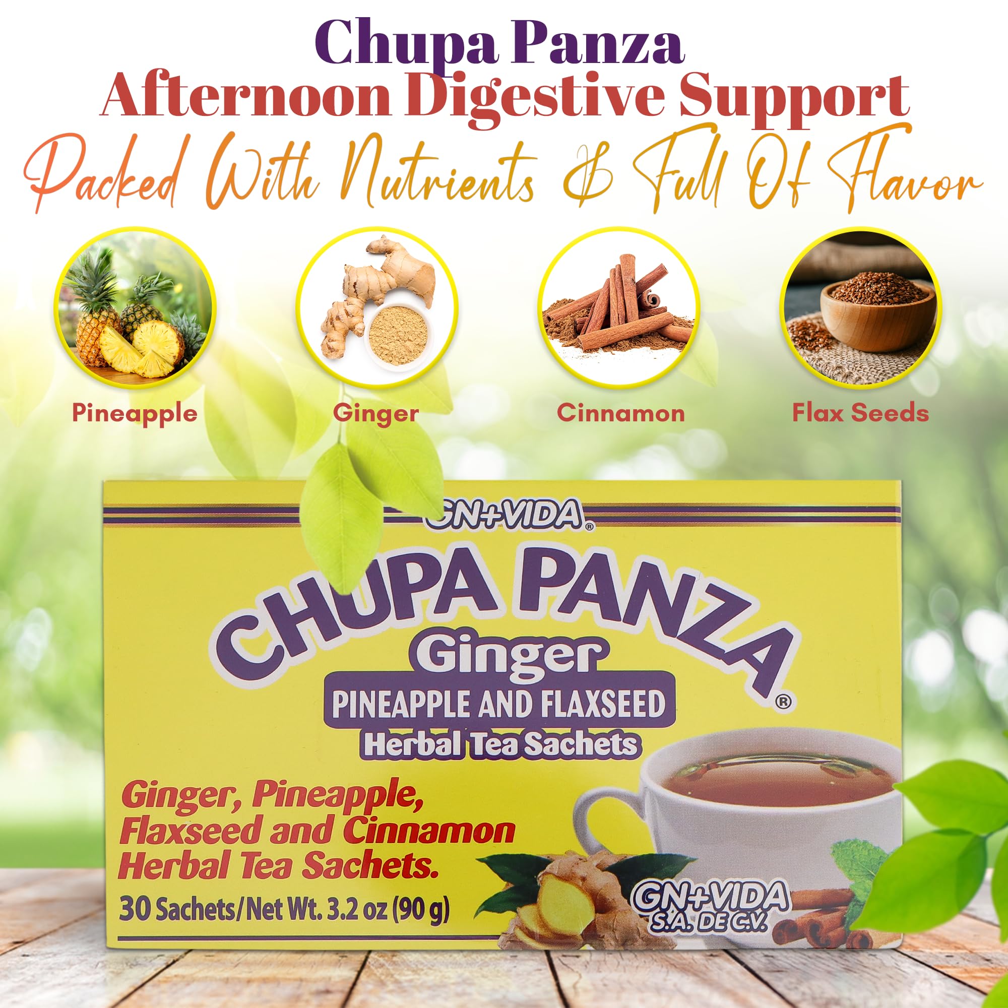 Tea CHUPA Panza, Tea Based ONGINGER Root, PINNEAPPLE, Flaxseed & Cinnamon (30 Tea Bags/0.10 oz Each) - SET OF 2